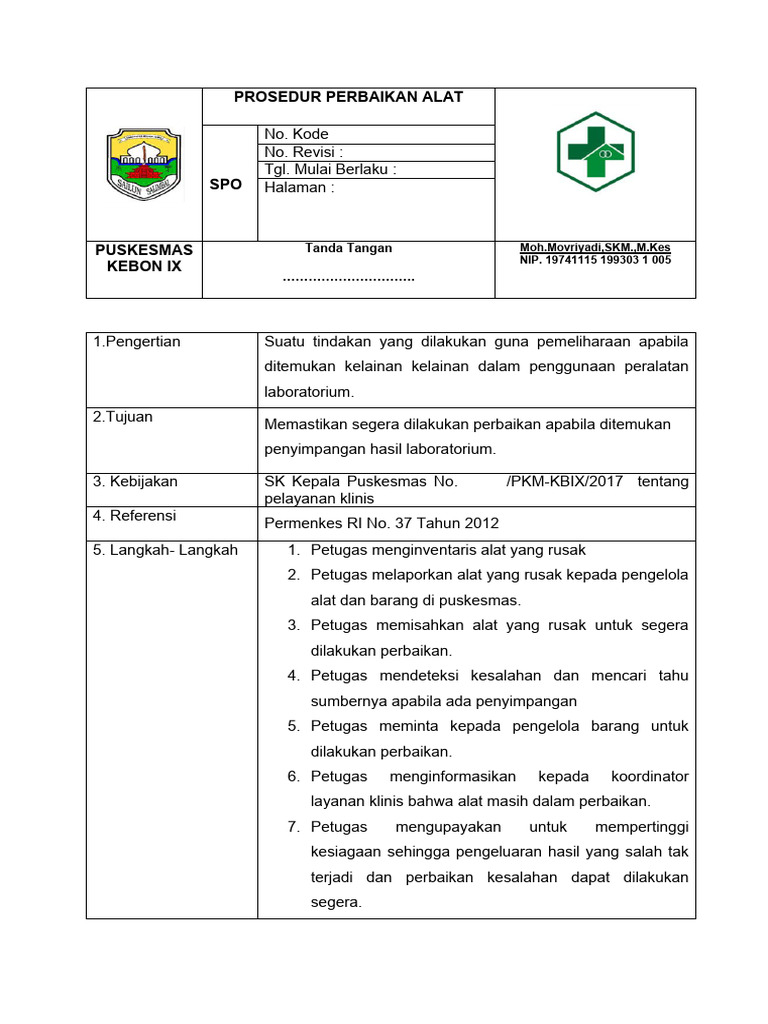 Prosedur Perbaikan Alat Laboratorium | PDF