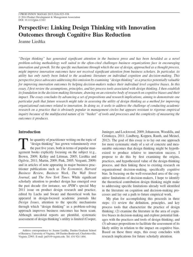 J of Product Innov Manag - 2014 - Liedtka - Perspective Linking Design ...