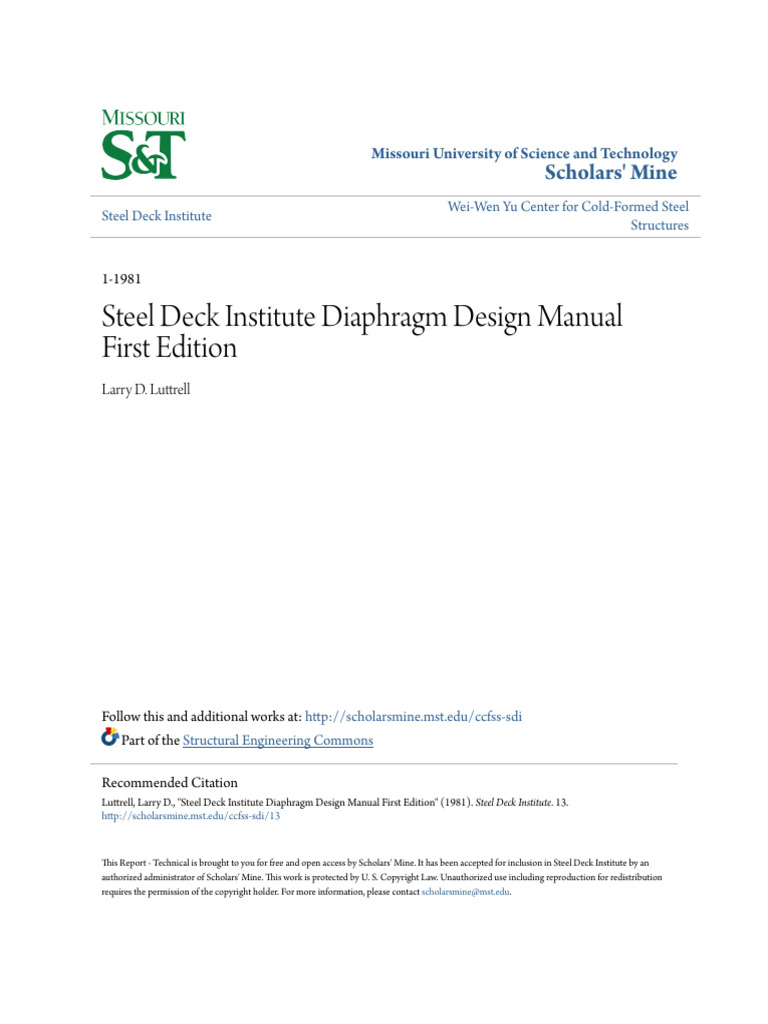 Steel Deck Institute Diaphragm Design Manual First Edition | PDF ...