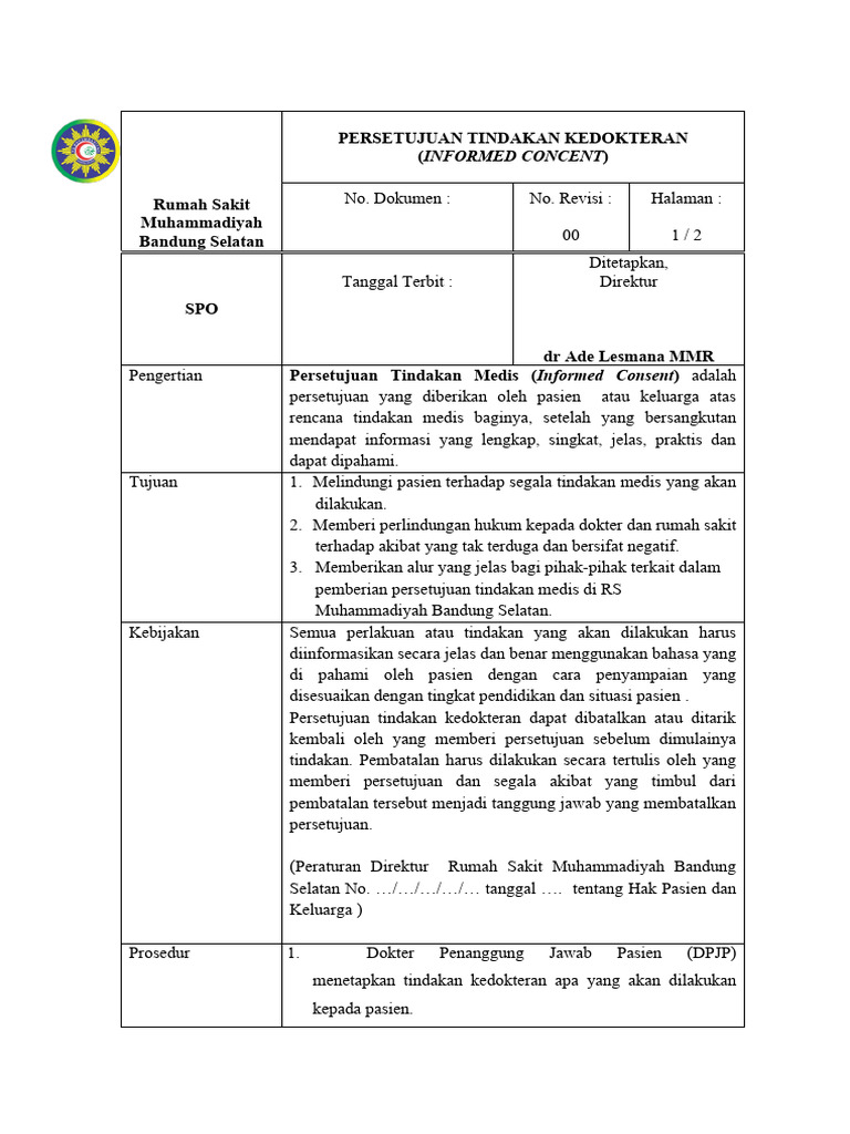 Persetujuan Medis RS Muhammadiyah | PDF