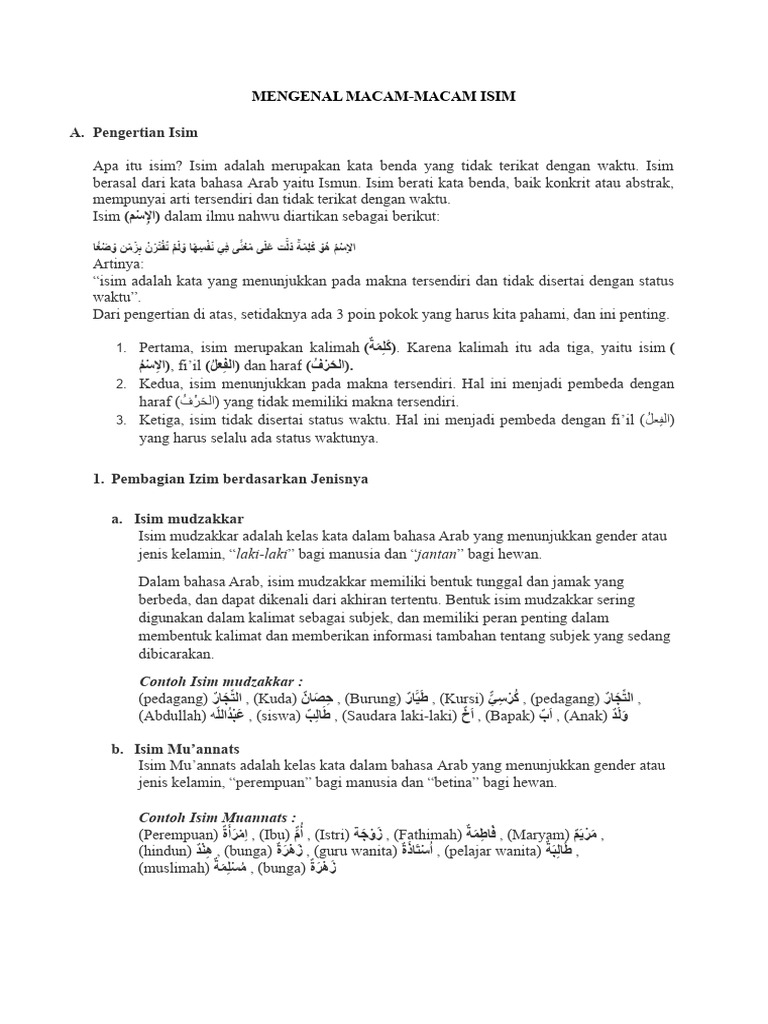Macam-Macam Isim dalam Bahasa Arab | PDF | Kajian Bahasa Asing