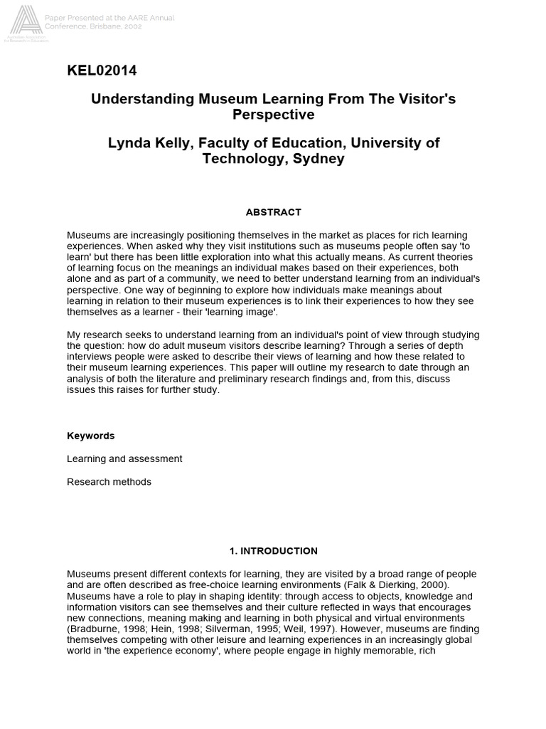 Understanding Museum Learning From The Visitor's Perspective | PDF | Learning | Experience