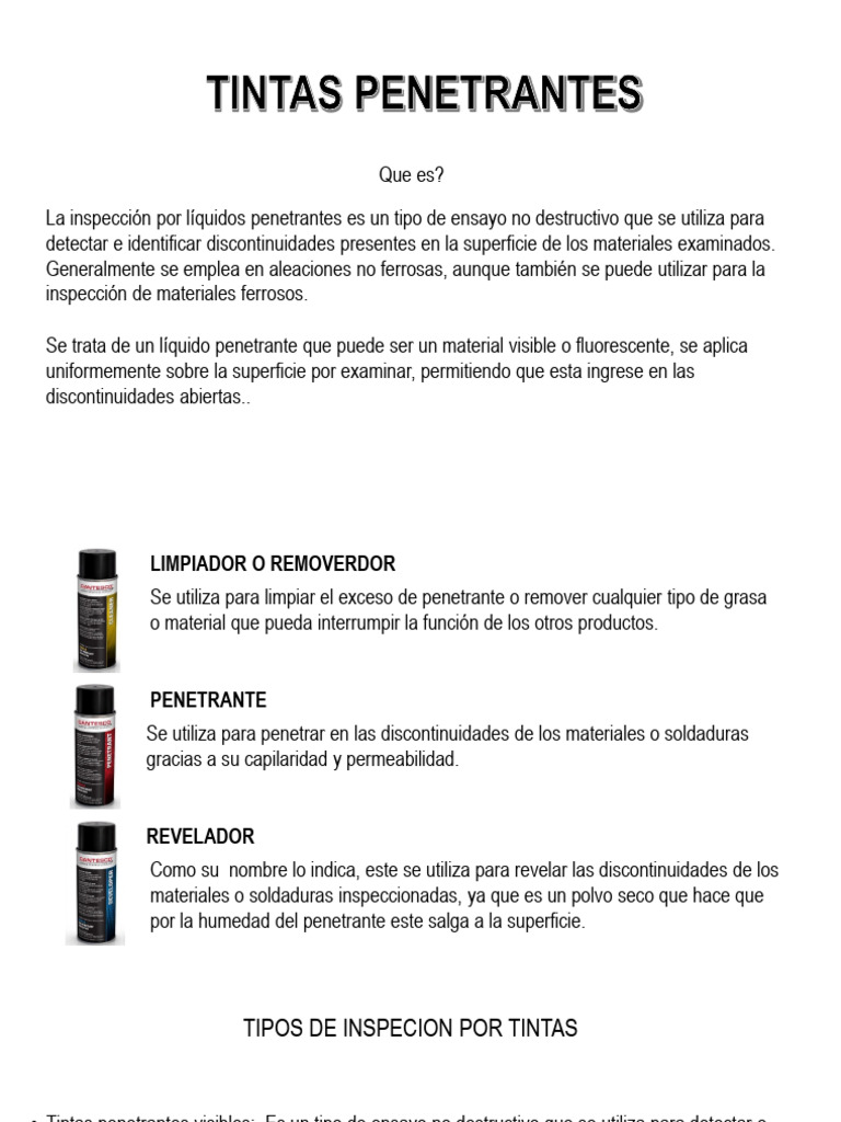 Tintas Penetrantes. | PDF | Pruebas no destructivas | Materiales