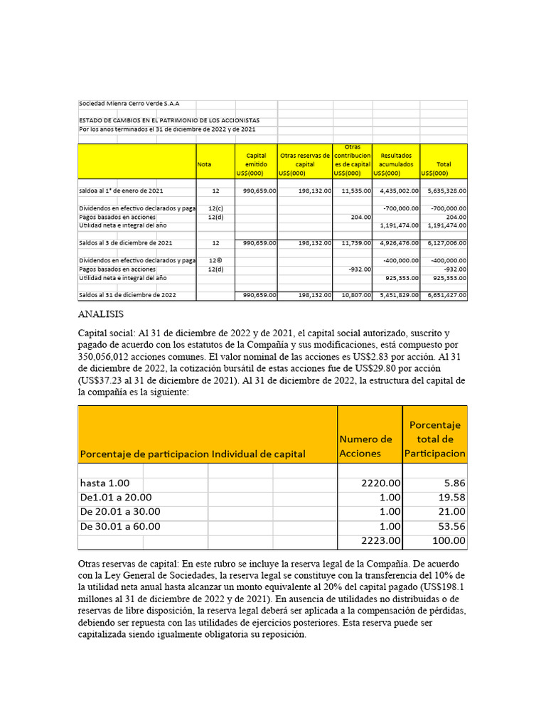 Analisis de Estadosfinancieros | PDF | Compartir (Finanzas) | Dividendo