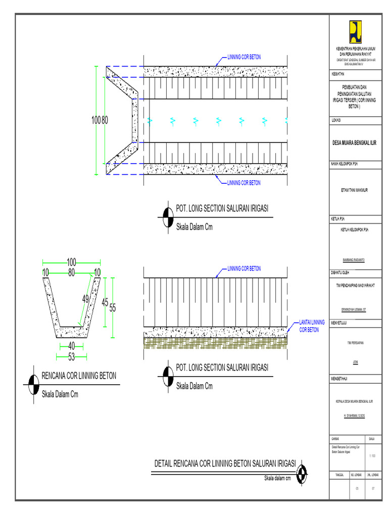 Pot. Long Section Saluran Irigasi Skala Dalam CM | PDF