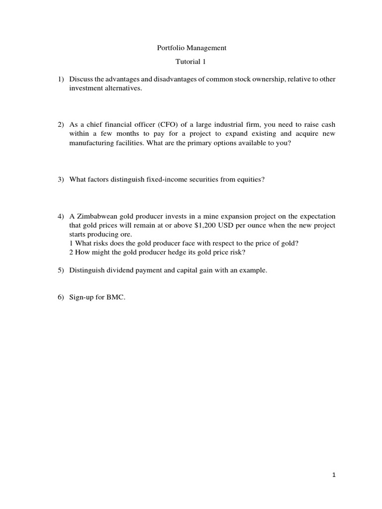 Portfolio Management Tutorial 1 | PDF