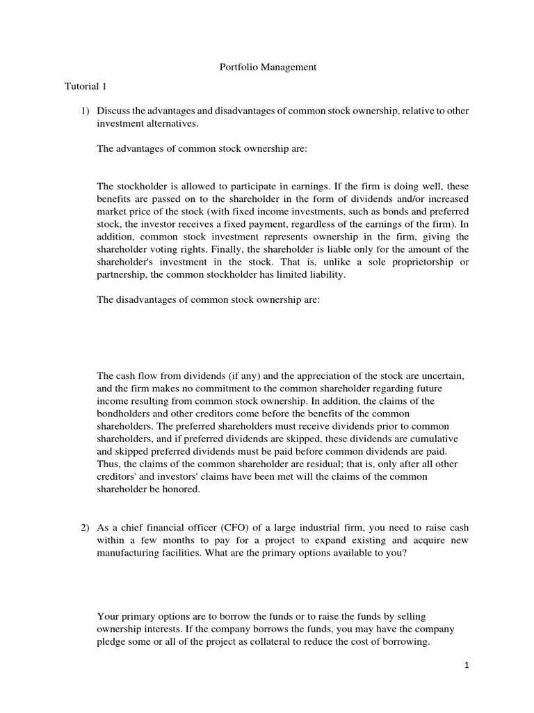 Common Stock Ownership: Pros and Cons | PDF | Stocks | Fixed Income