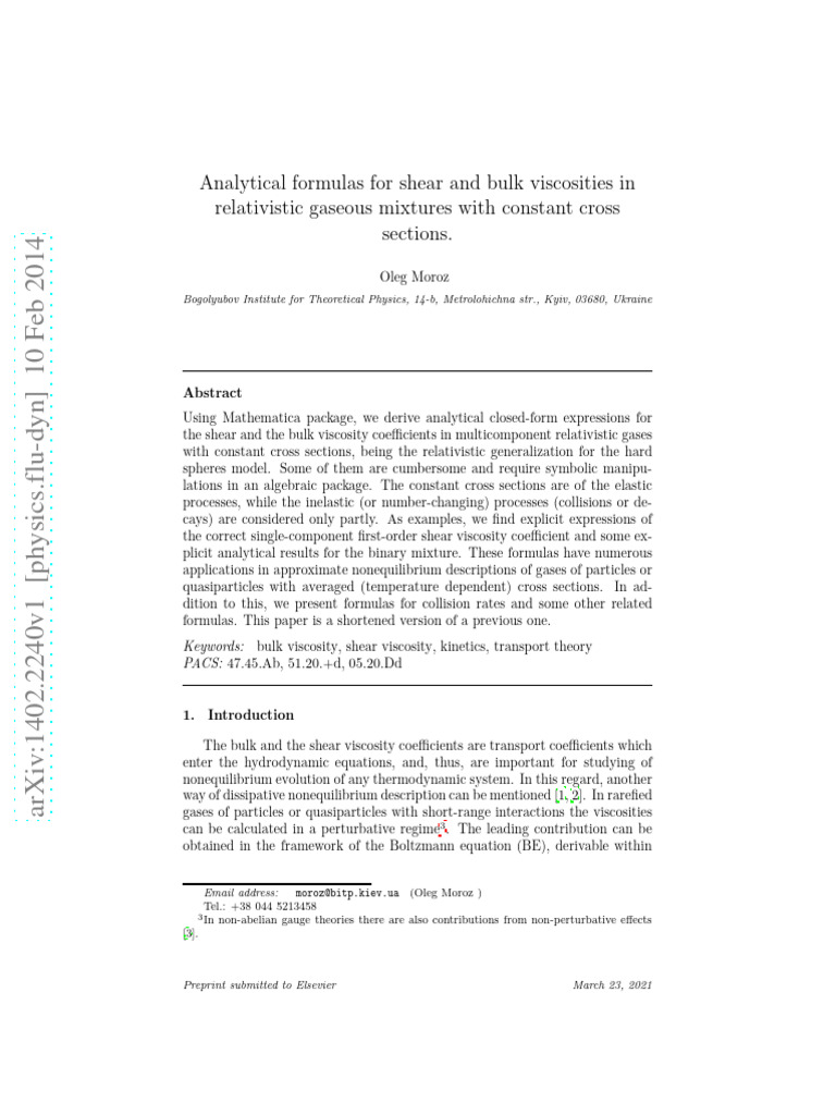 Moroz - CE Viscosity - Relativistic Gas Mixture | PDF | Viscosity | Cross Section (Physics)