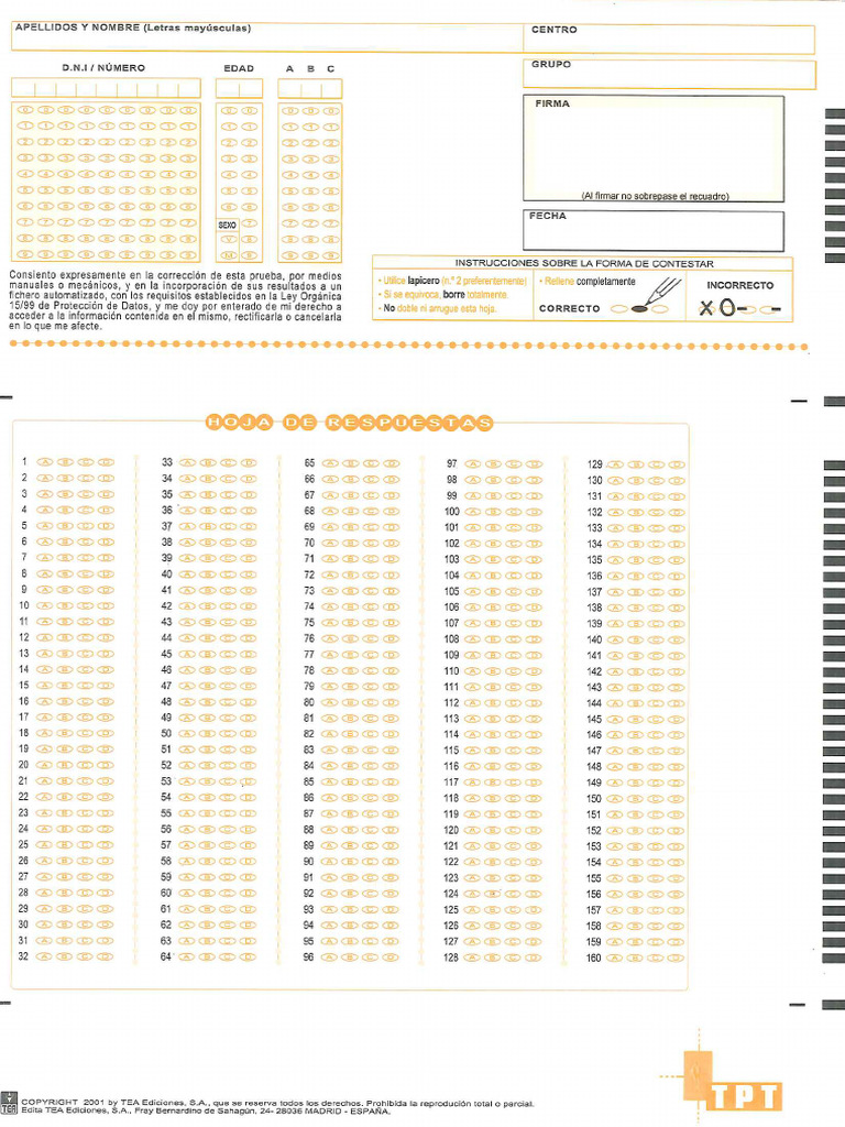 Hoja de Respuestas TPT | PDF