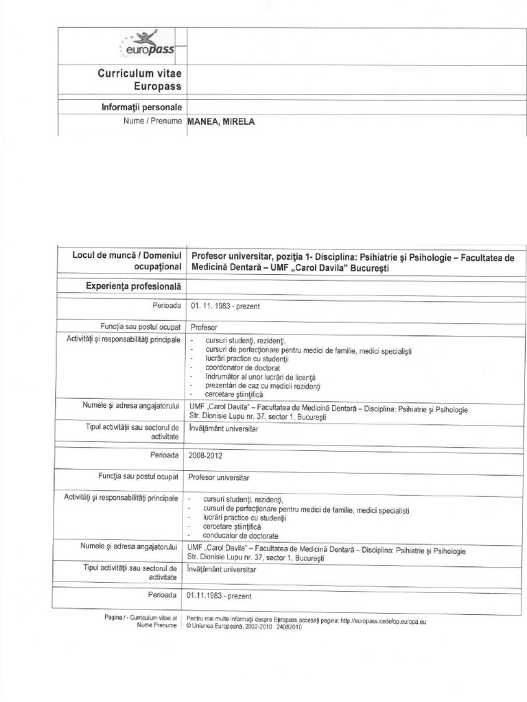 CV Europass - Mirela Manea - 2020 | PDF