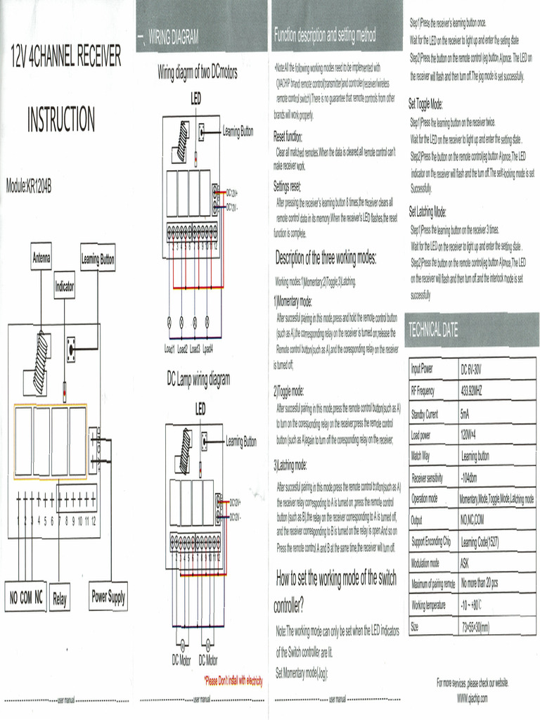 12v 4 Channel Receiver Instruction | PDF