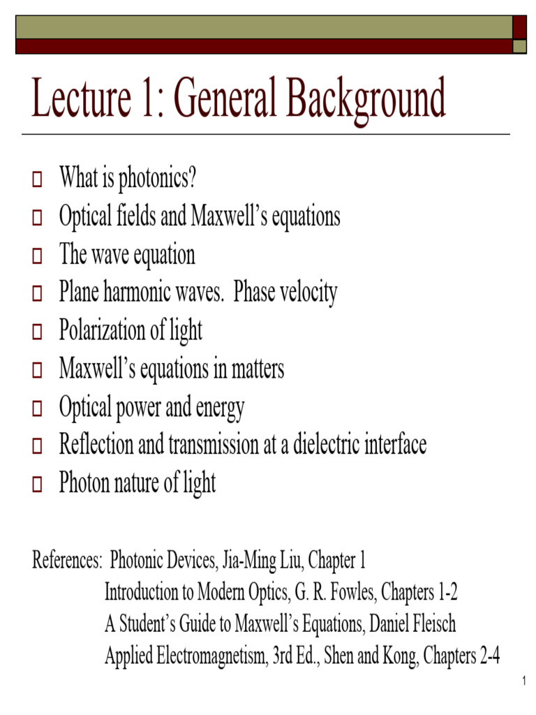 Photonics - Lect1-General Background | PDF | Waves | Optics