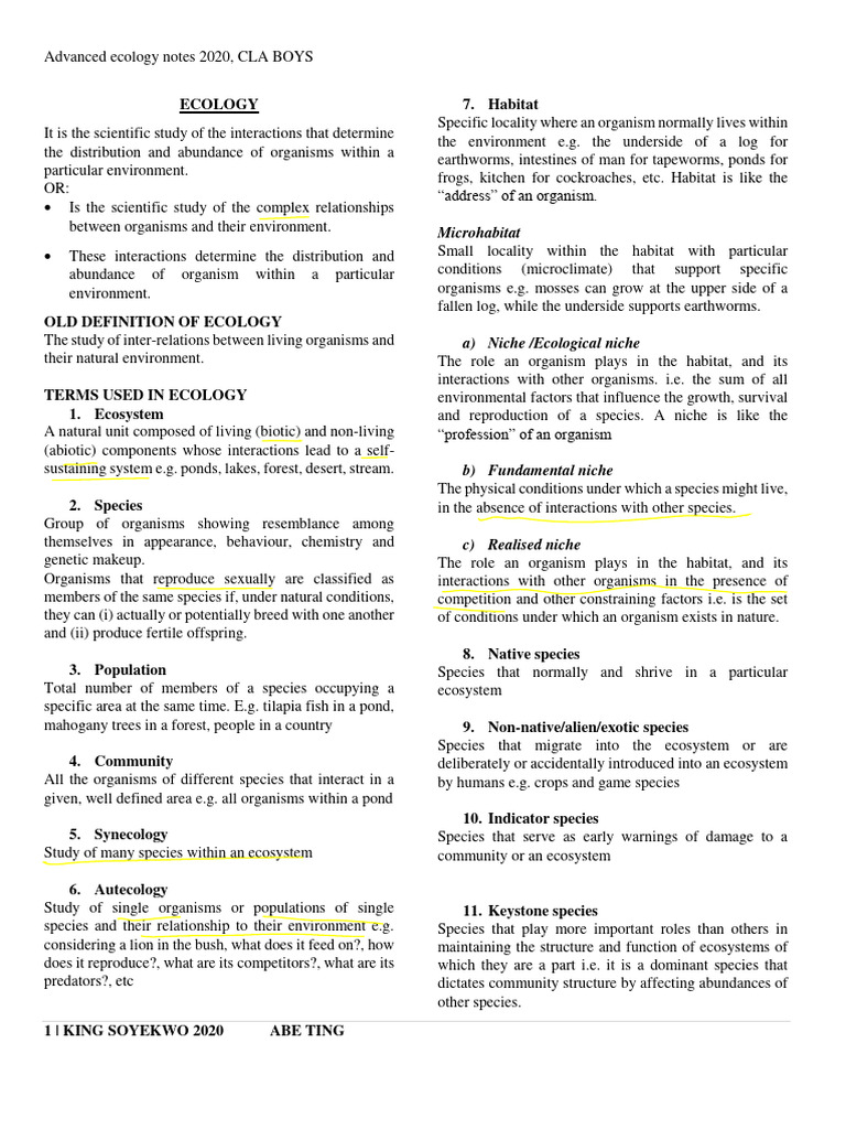 Enriched Advanced Ecology Notes 2020 | PDF | Primary Production | Soil