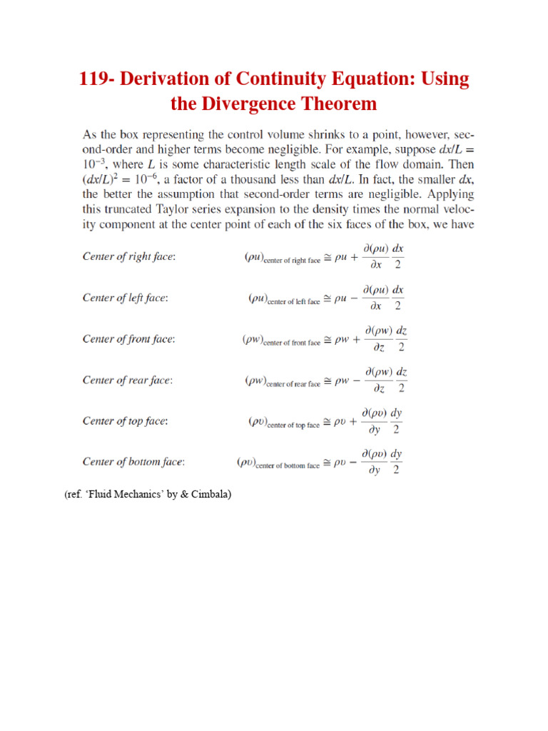 119-Derivation of Continuity Equation: Using The Divergence Theorem | PDF