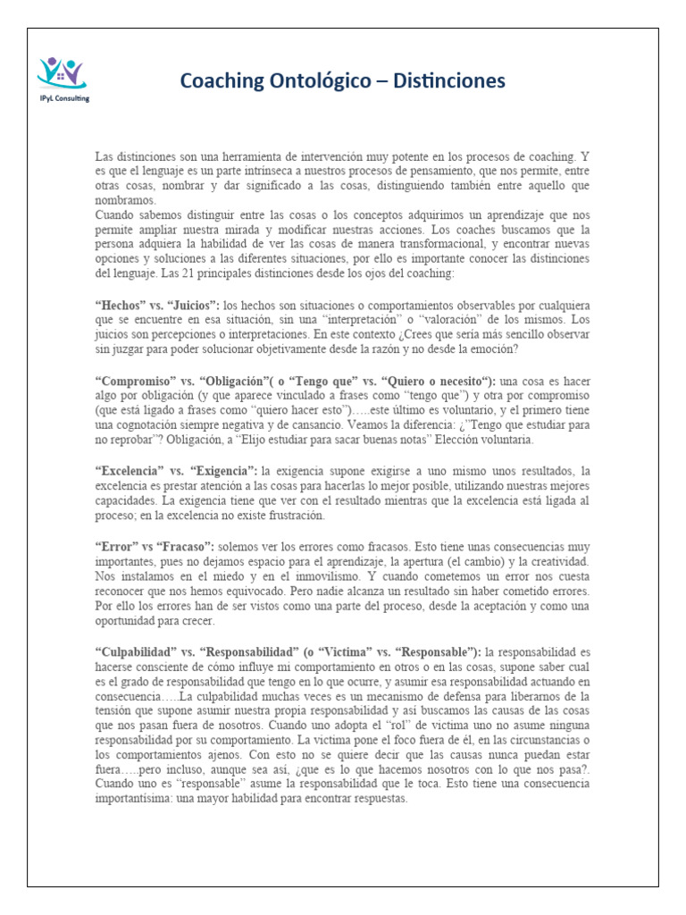 Distinciones Clave en Coaching Ontológico | PDF | Sufrimiento | Las ...