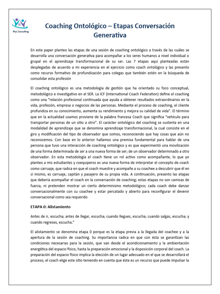 Etapas del Coaching Ontológico | PDF | Aprendizaje | Experiencia