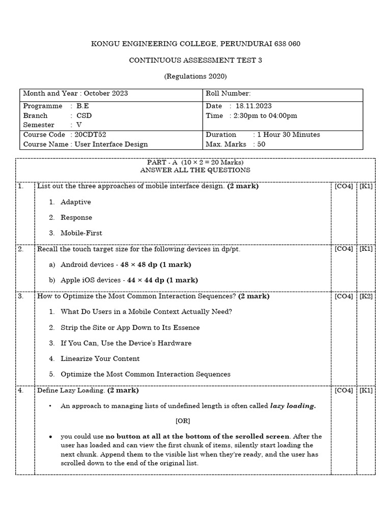 User Interface Design Test - Oct 2023 | PDF | Menu (Computing) | Computing