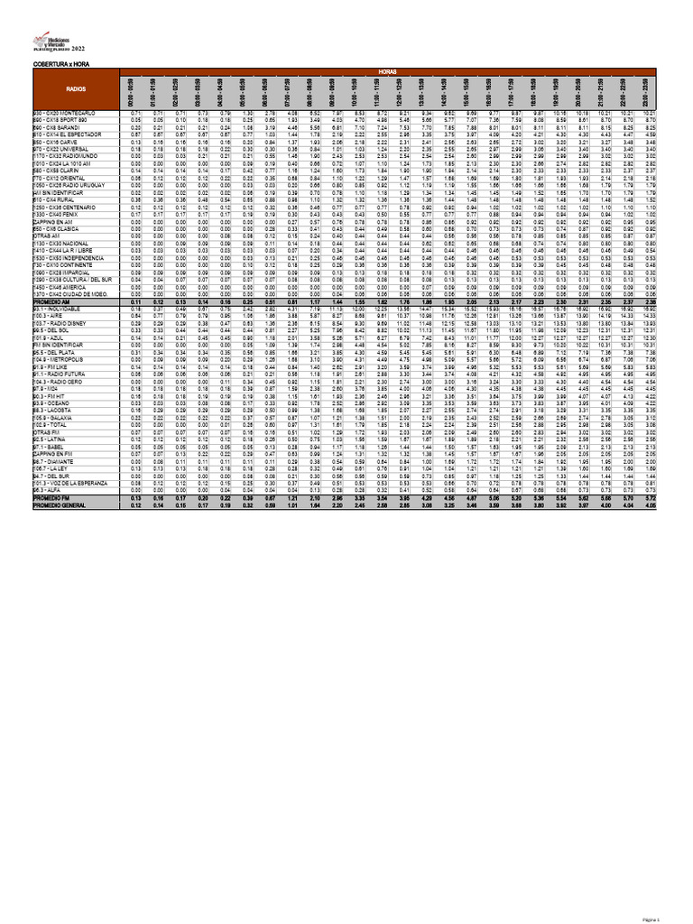 Rating Radio 2022 Cuadros (Planilla Unica) | PDF