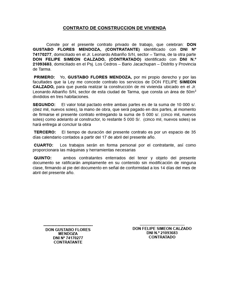 Contrato de Construccion de Vivienda | PDF