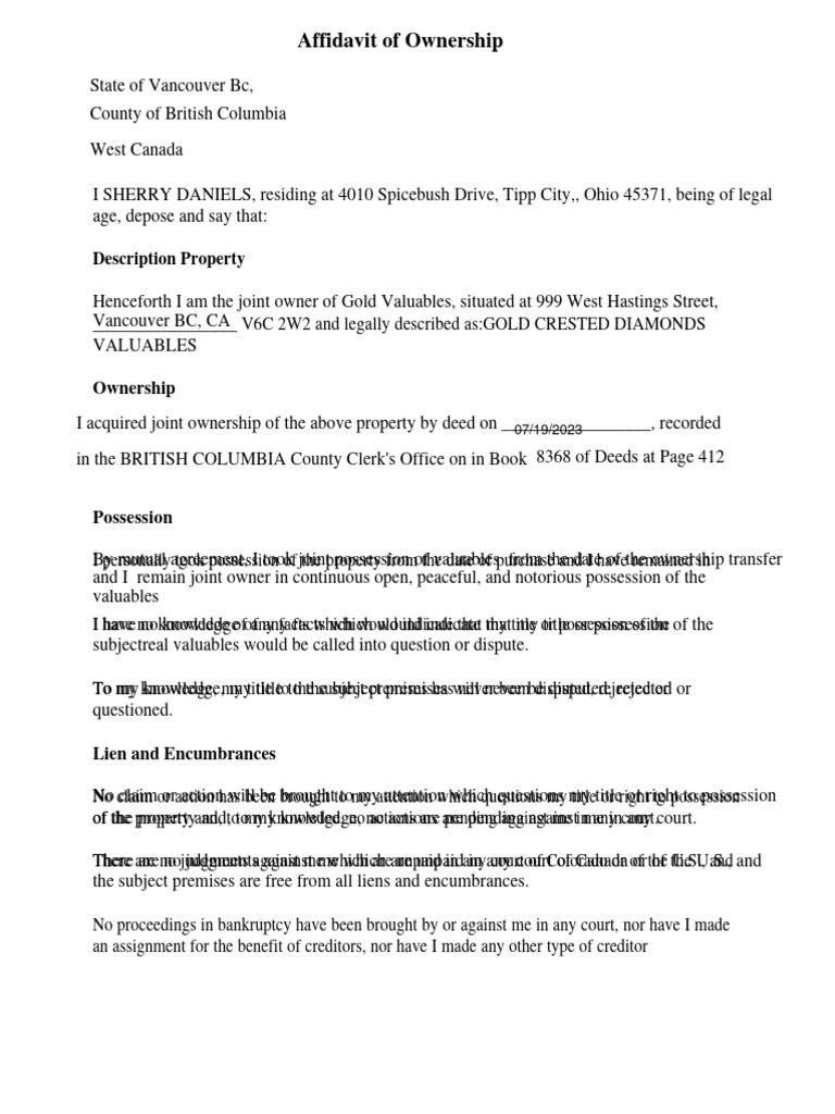 Affidavit of Ownership-1 | PDF | Affidavit | Ownership