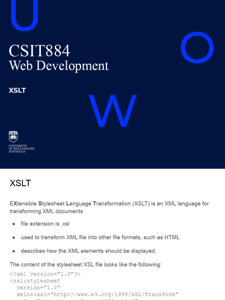 Csit884 L08a XSLT | PDF | Xslt | Data Serialization Formats