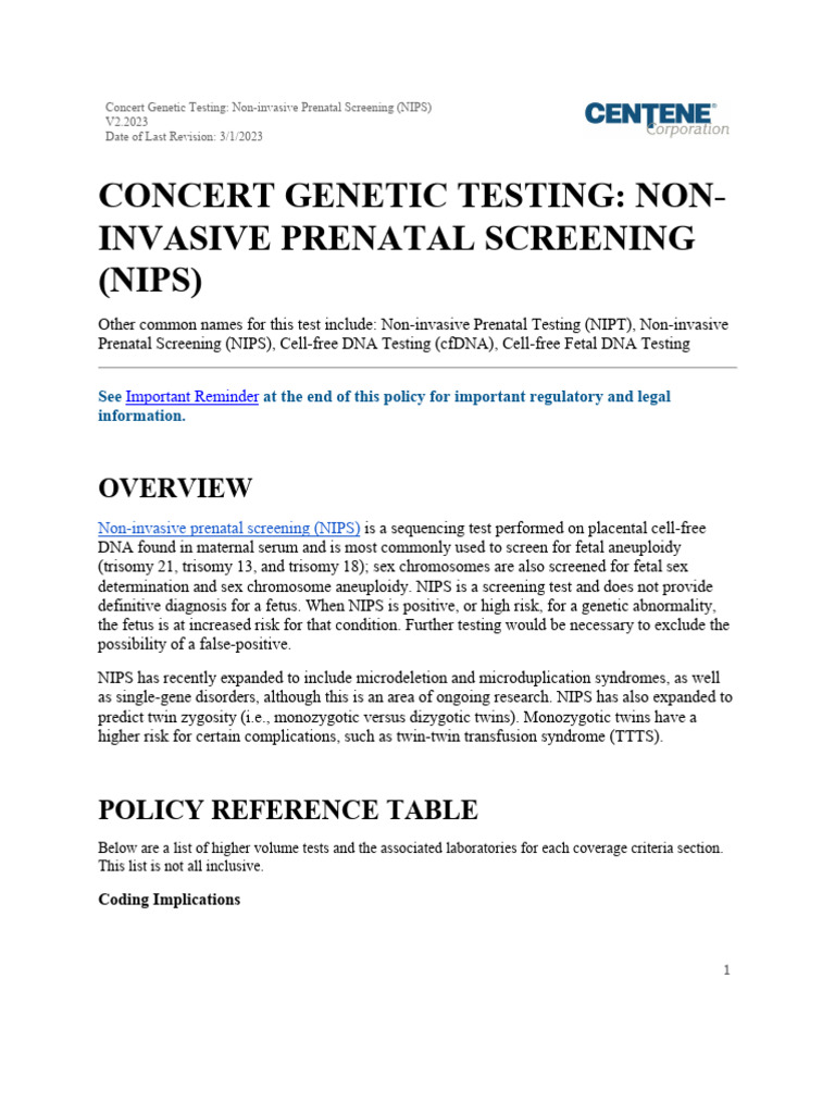V2.2023 Concert Genetic Testing - Non-Invasive Prenatal Screening (NIPS ...