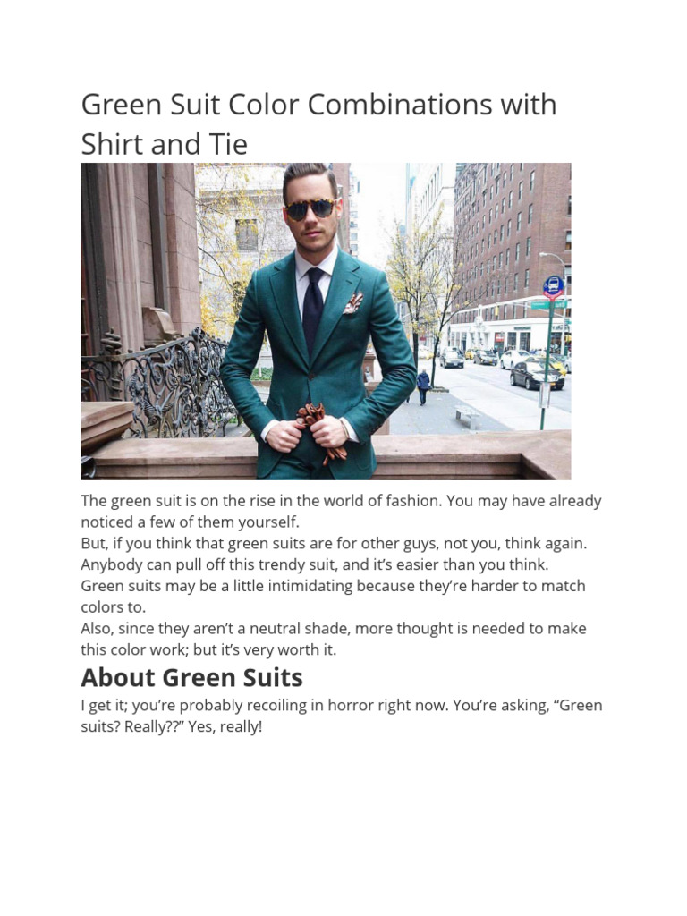 Green Suit Color Combinations With Shirt and Tie | PDF | Style | Clothing