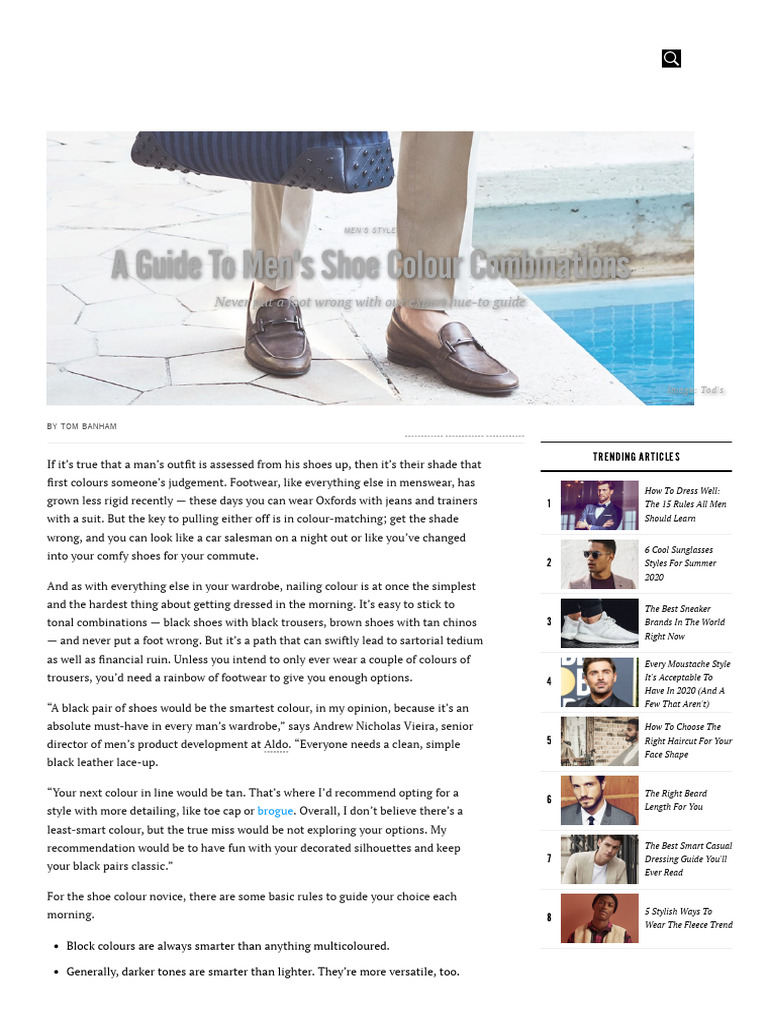 A Guide To Men's Shoe Colour Combinations - FashionBeans | PDF ...