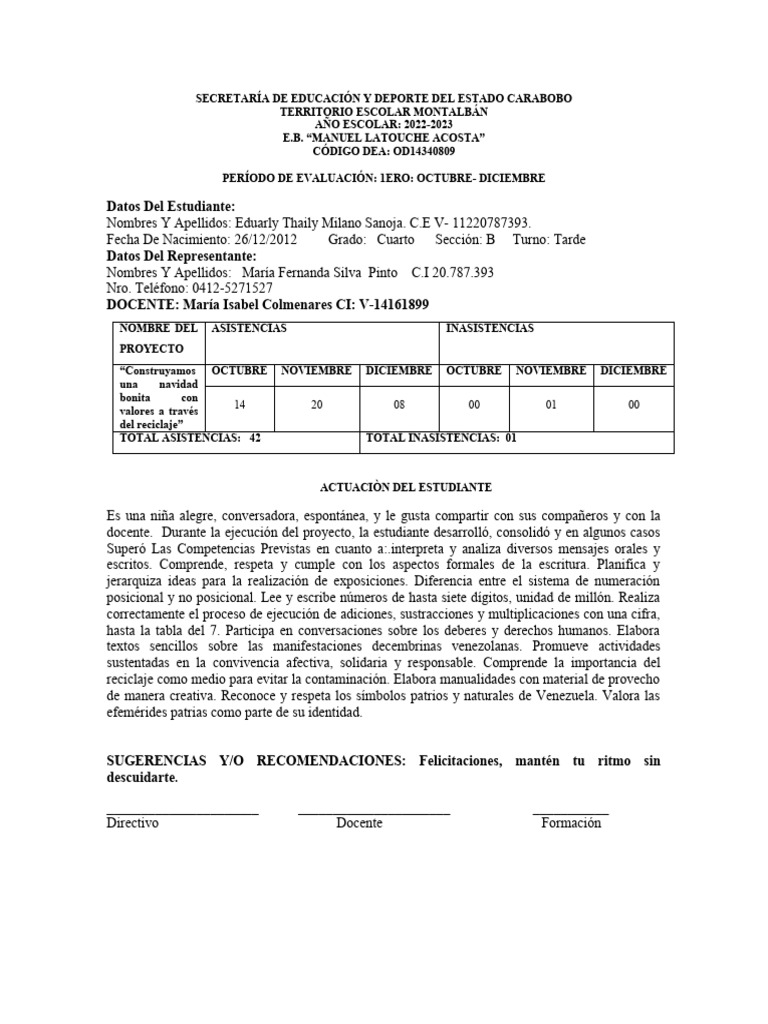 boletas 4to B | PDF | Venezuela | Maestros