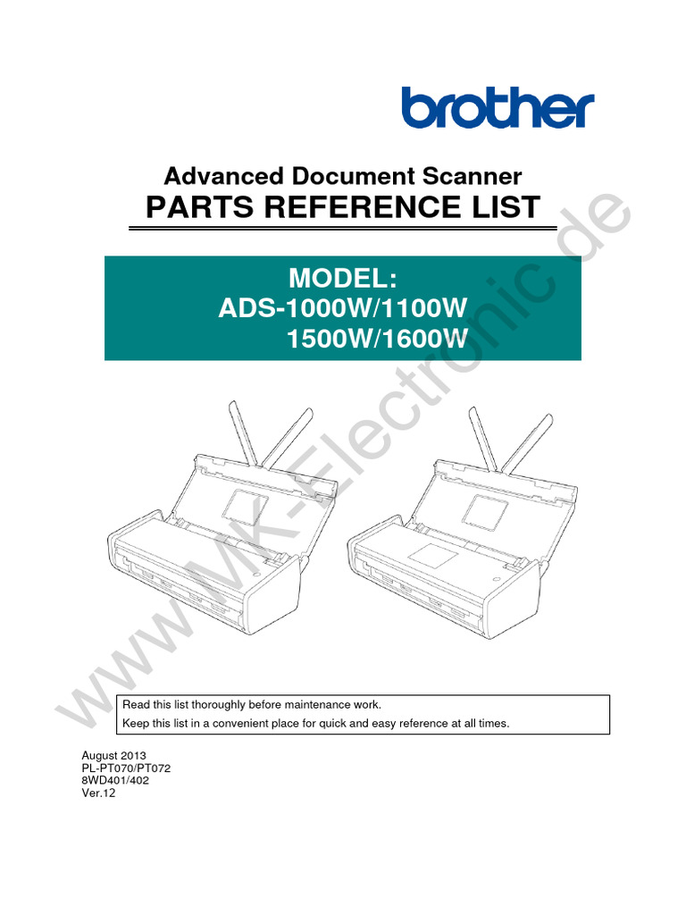 Brother-ADS-1000- parts | PDF | Image Scanner | Manufactured Goods