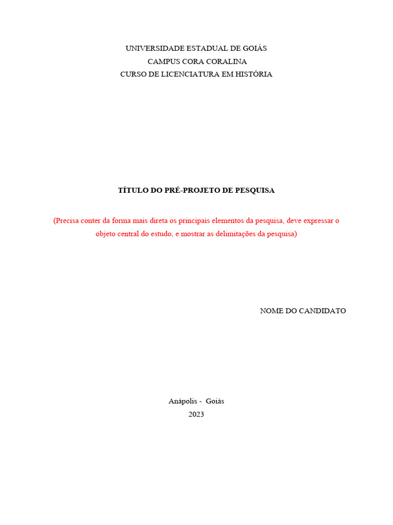 Modelo Projeto de Pesquisa - 2023 | PDF | Metodologia | Science Modelo Projeto de Pesquisa - 2023 | PDF | Metodologia | Science