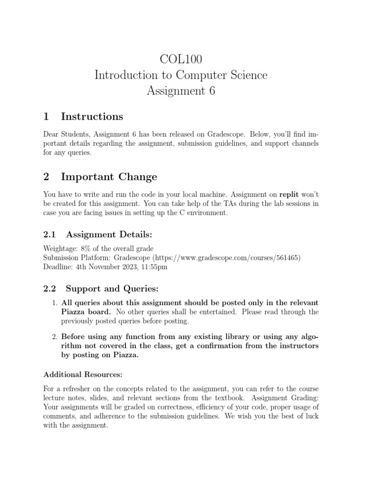 COL 100 Assignment 6 | PDF | Computer Engineering | Software Development
