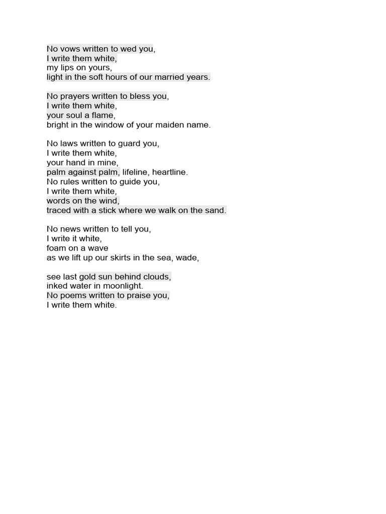 White Writing - Carol Ann Duffy | PDF