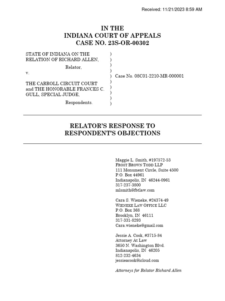 Relator's Response To Respondent's Objections | PDF | Appeal | Amicus Curiae