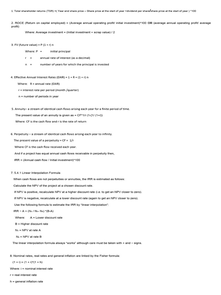 Formula Sheet | PDF | Net Present Value | Dividend