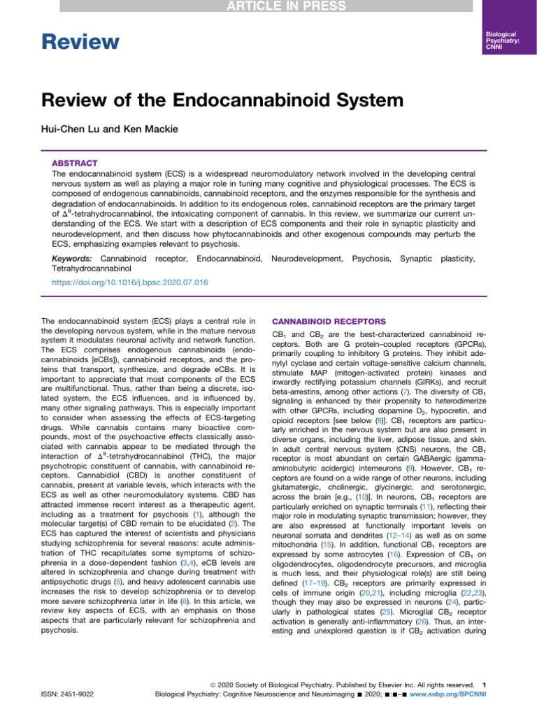 Endocannabinoid System and Psychosis Review | PDF | Inhibitory ...