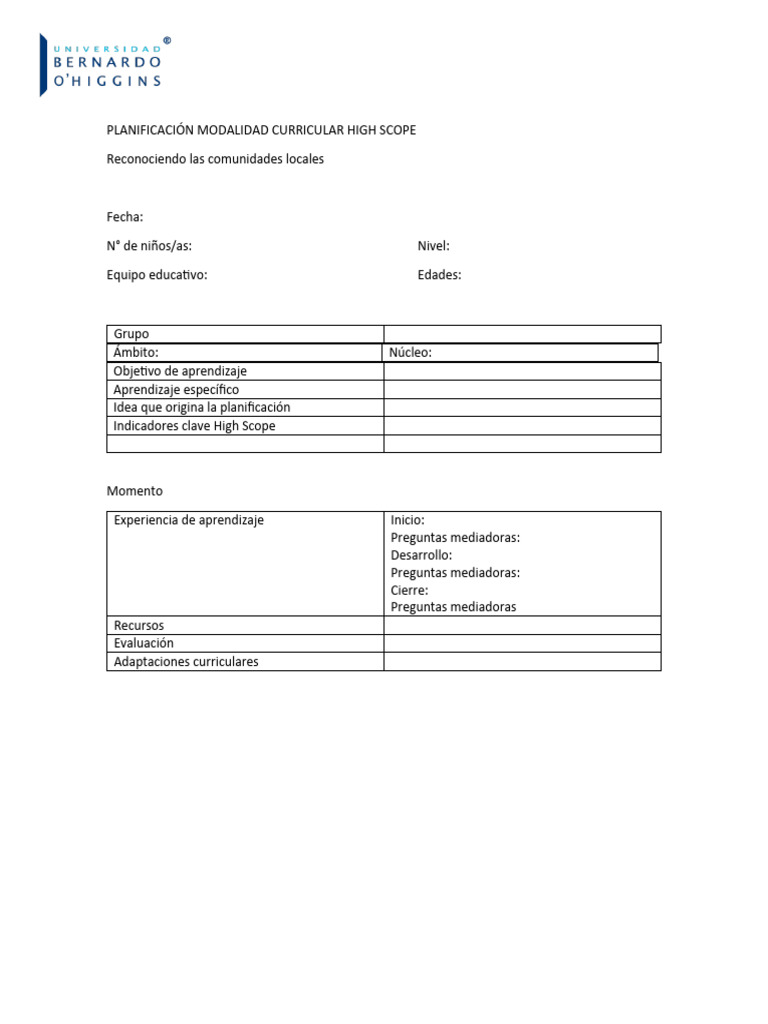 Planificación Modalidad Curricular High Scope | PDF