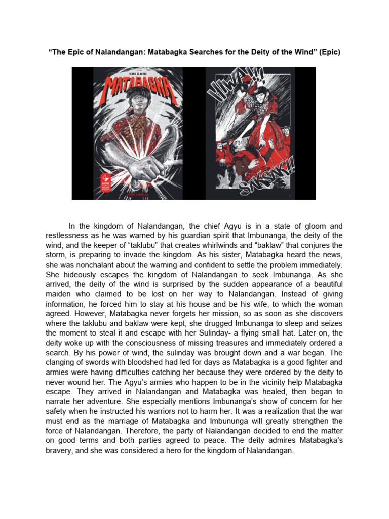 EPIC (Matabagka Searches For The Deity of The Wind) | PDF | Hero