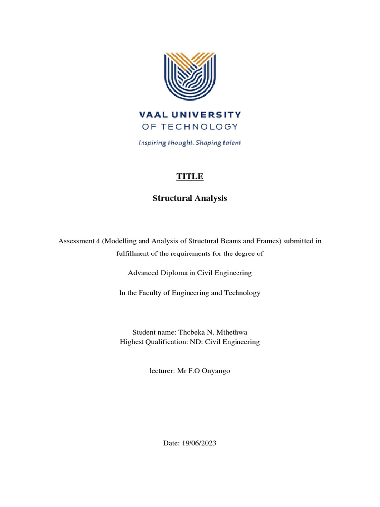 Mthethwa - TN - ECSTR4A - Assessment Three - 2022june | PDF | Structural Analysis | Civil ...