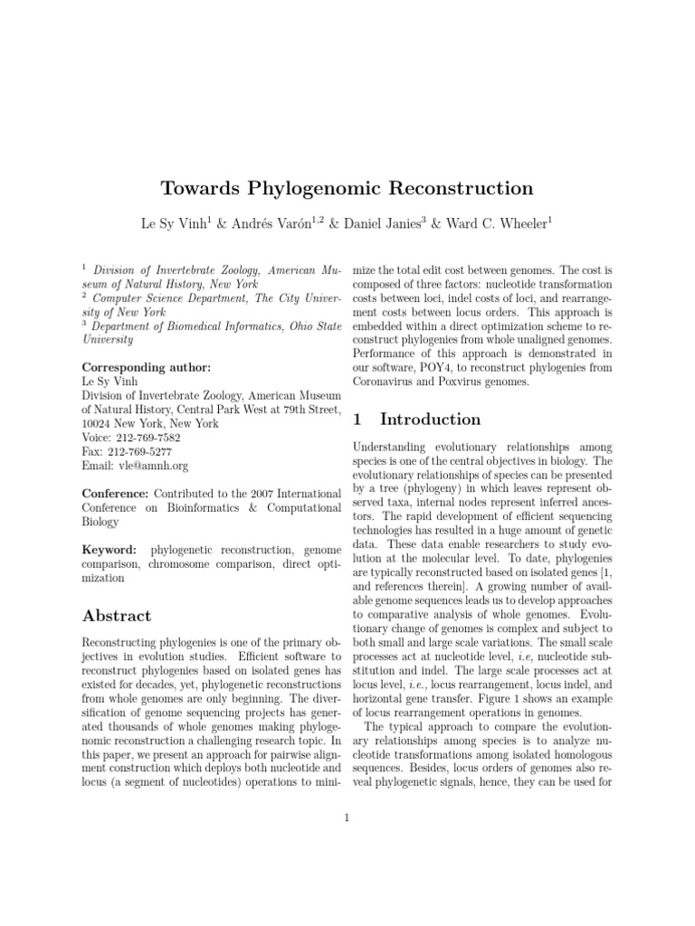 Le Sy Vin Et Al - 2007 - Towards Phylogenomics Reconstruction | PDF ...
