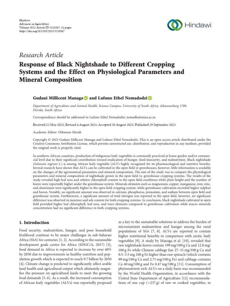 Research Article Response of Black Nightshade To Different Cropping Systems and The Effect On ...