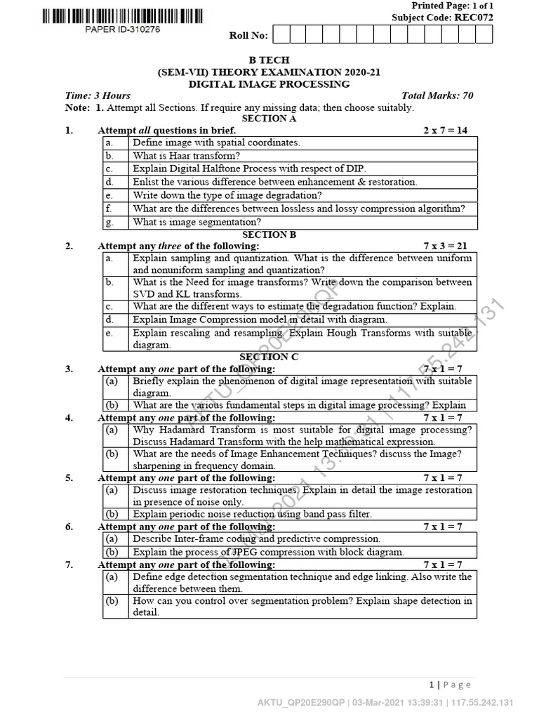 Digital Image Processing Rec 072 1 | PDF | Data Compression | Computer Vision