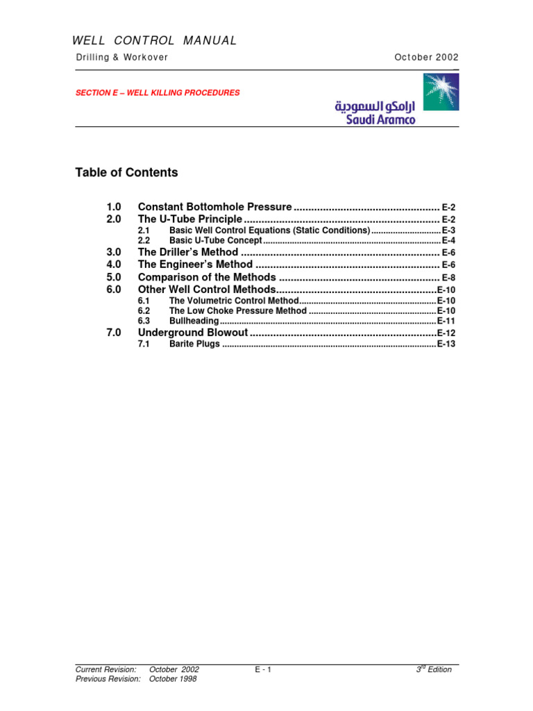 Well Kill Procedures Pdf Casing Borehole Pressure