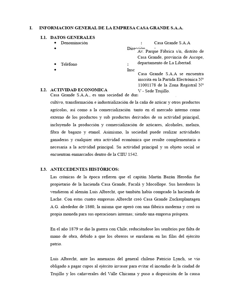 Trabajo Final Casa Grande Saa | PDF | Negocios económicos | Economias Trabajo Final Casa Grande Saa | PDF | Negocios económicos | Economias
