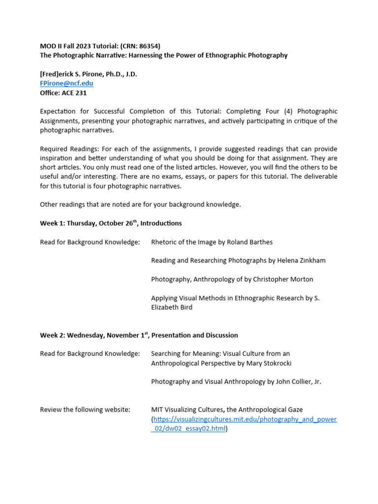 MOD II Fall 2023 Tutorial Syllabus | PDF | Narrative | Science