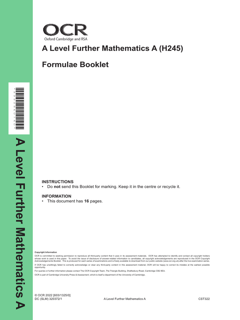 A Level Further Mathematics A Formulae Booklet | PDF | Variance ...