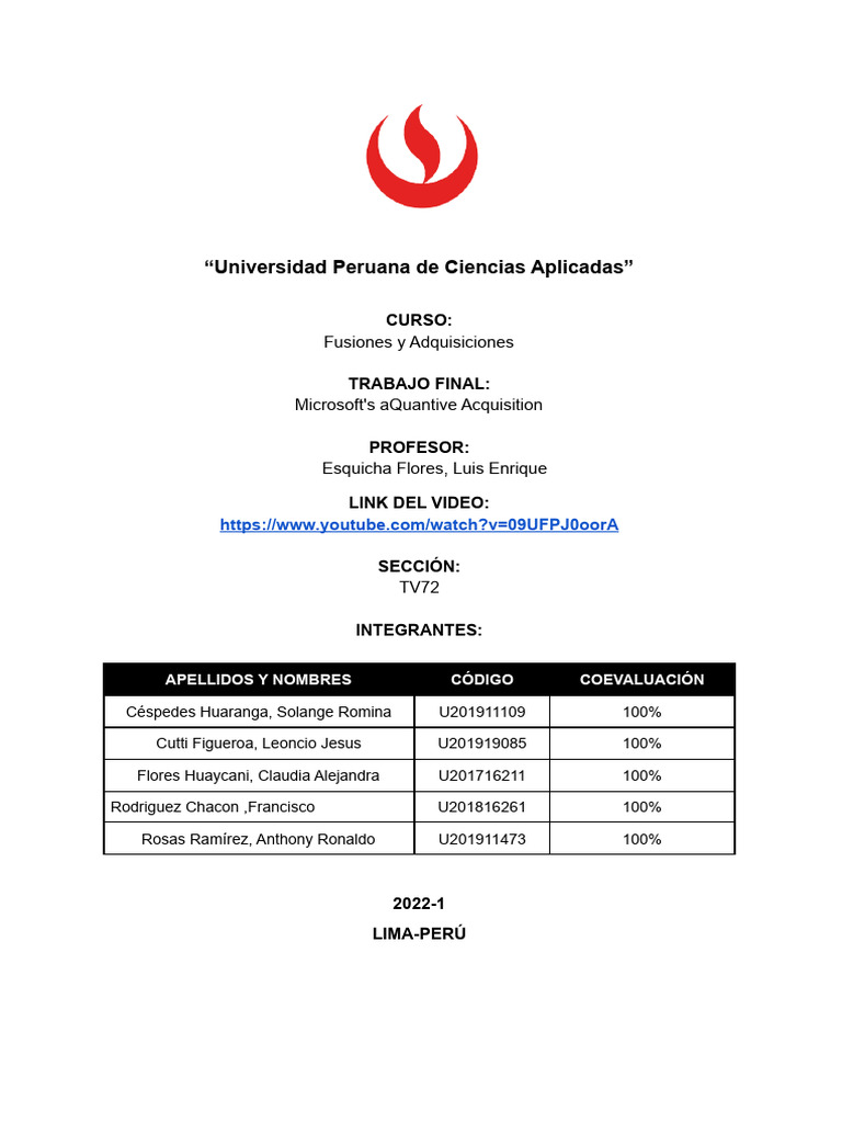 "Universidad Peruana de Ciencias Aplicadas": Fusiones y Adquisiciones ...