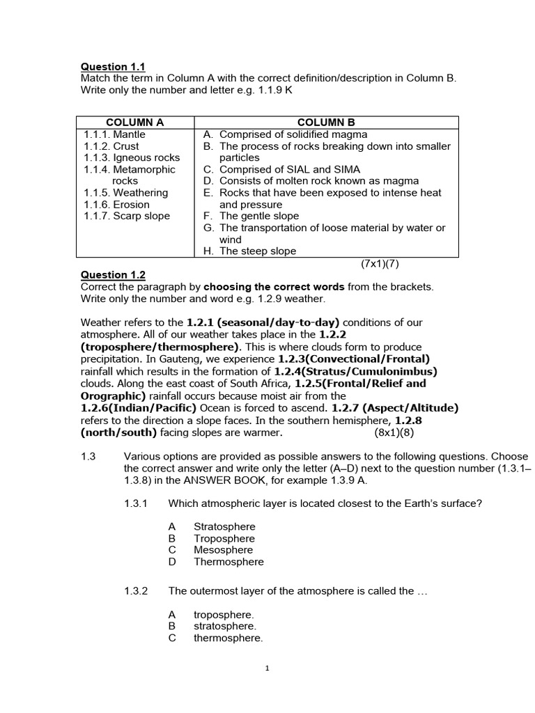 Grade 10 Climatology and Atmosphere Quiz | PDF | Atmosphere Of Earth ...