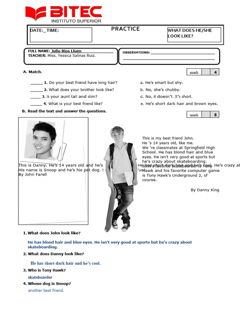 Describing People Worksheets | PDF