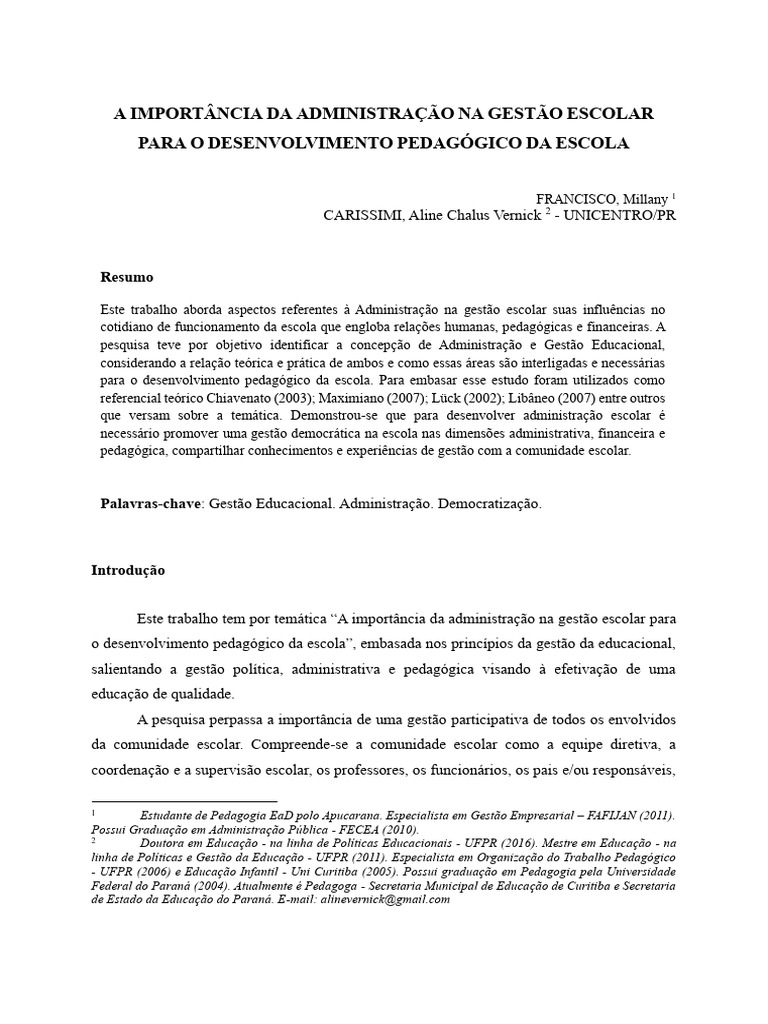 A Import Ncia Da Administra o Na Gest o Escolar para o Desenvolvimento ...